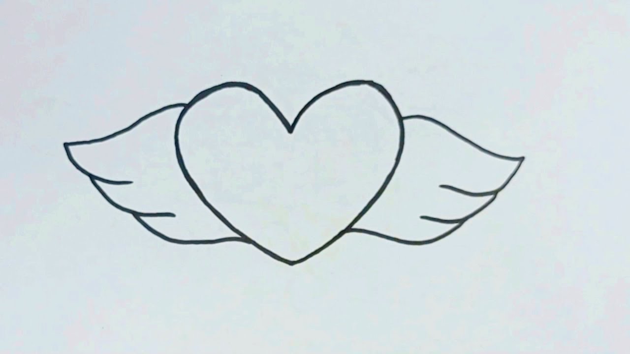 How to draw a Heart with Wings Outline Drawing very easy - YouTube