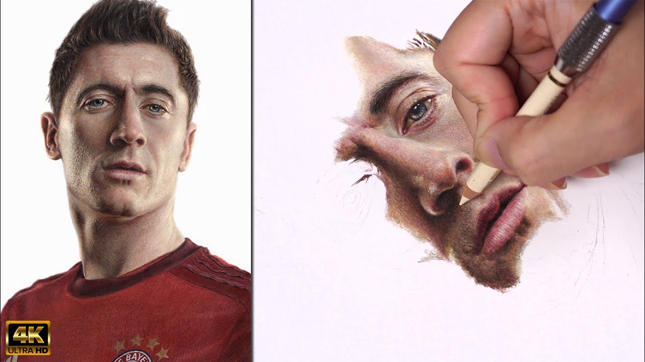 Real Time Drawing Robert Lewandowski in Colored Pencil || Part 1 - YouTube