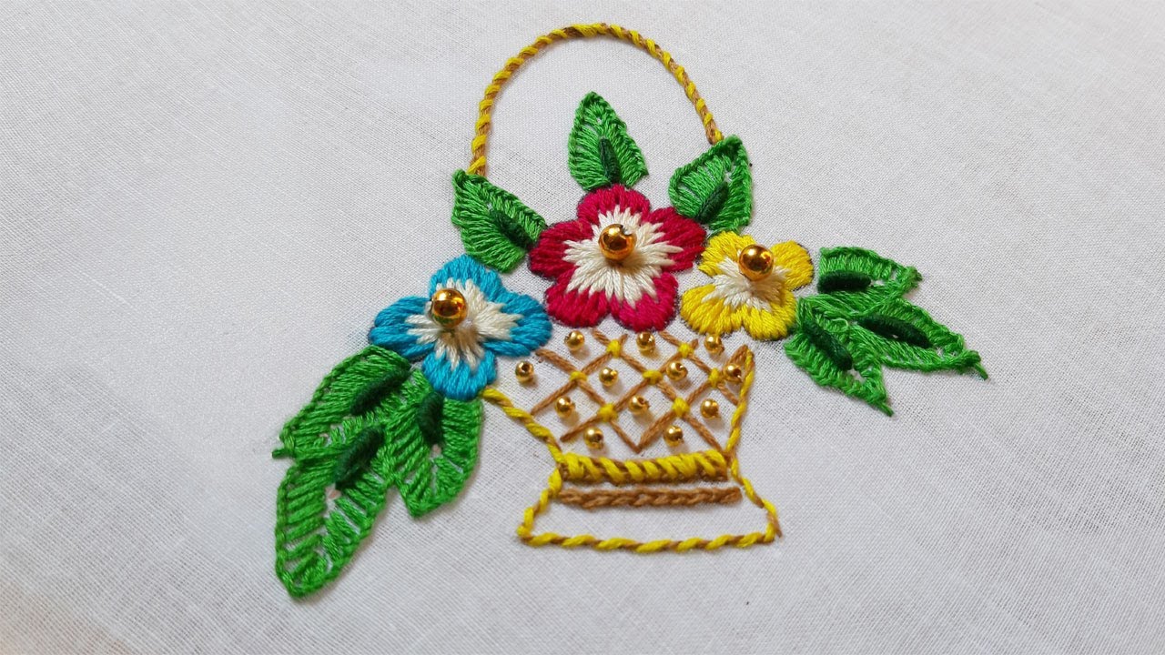 Hand Embroidery Stunning Flower Basket Embroidery Design - YouTube