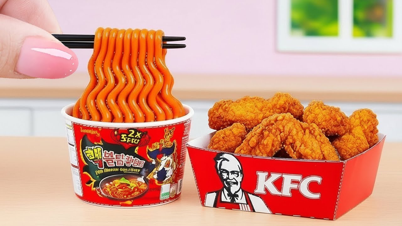 Best Street Food – Mini Spicy Buldak Noodles & Crispy KFC Chicken Wings ...