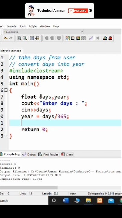 #24 Converting Days into Years in C++| C++ Tutorials | C++ Programming #shorts #ytshorts - YouTube