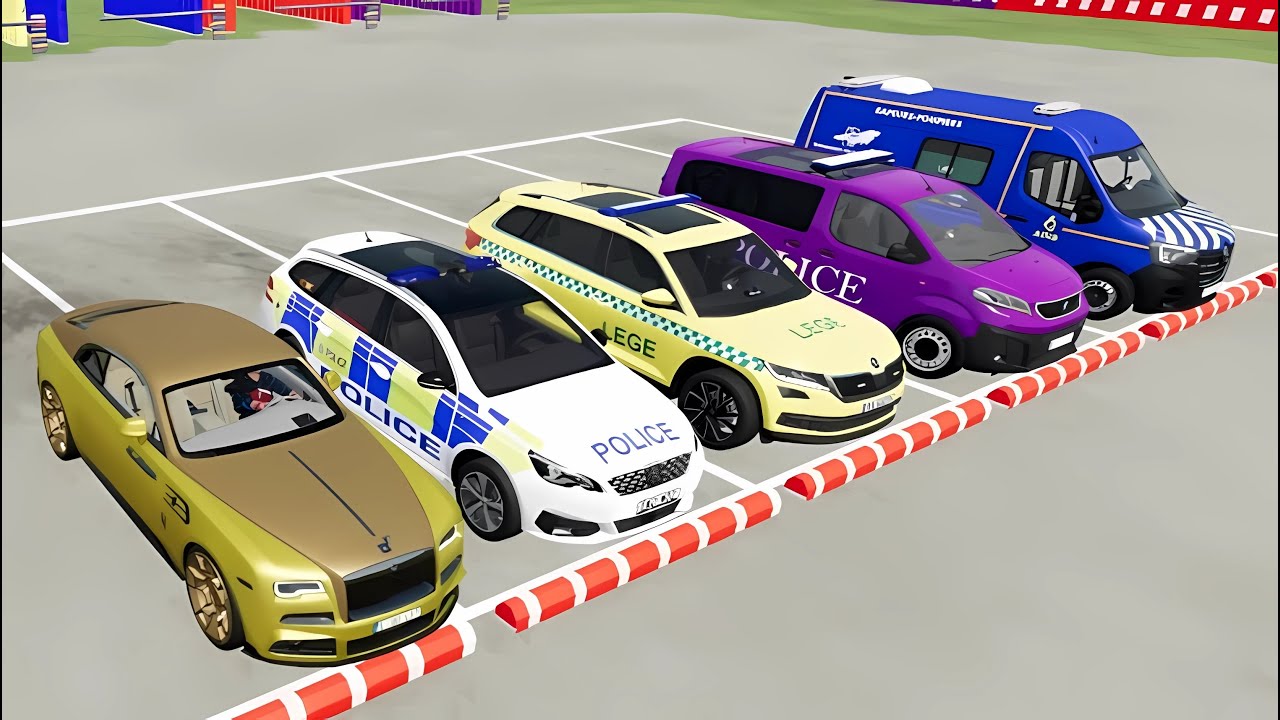 TRANSPORTING POLICE CARS, AMBULANCE, FIRE TRUCK, COLORFUL CARS, WITH ...