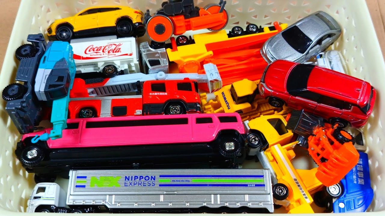 Box full of various miniature cars Peugeot, Volvo, Renault, Hyundai ...