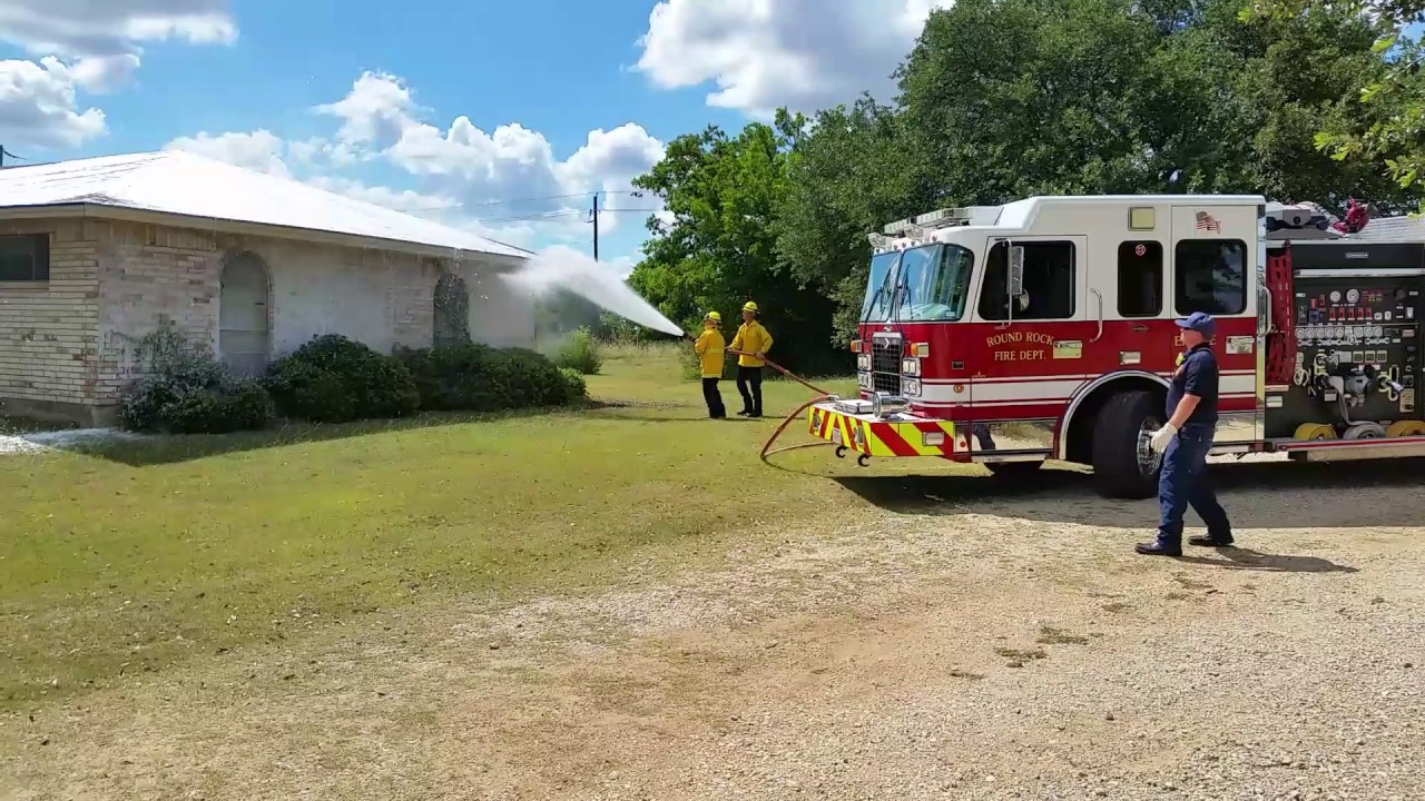 Round Rock Fire, Class A foam Wildland structure prep - YouTube