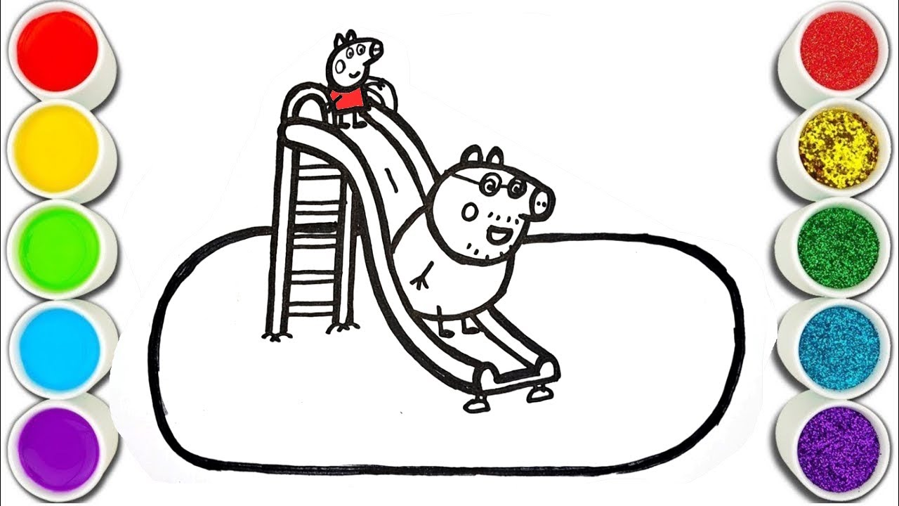 Peppa Pig on the playground slide Drawing, Painting and Coloring for ...