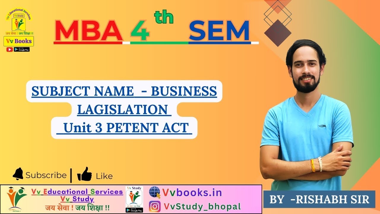 MBA 4 SEM BUSINESS LAGISLATION TOPIC - UNIT 3 PETENT ACT - YouTube