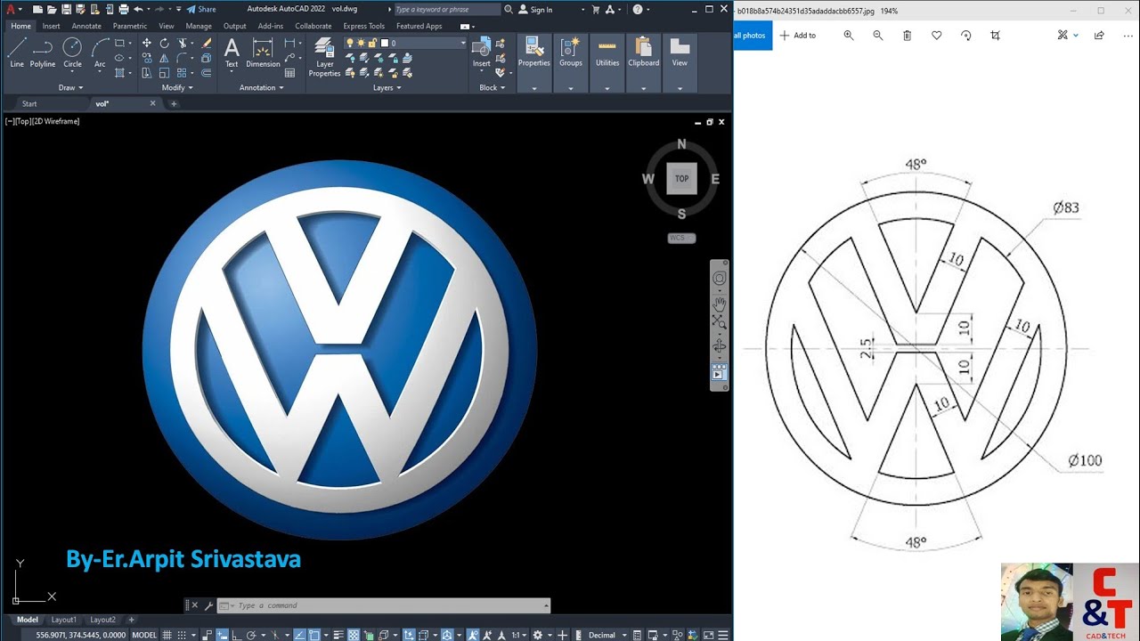 Volkswagen Logo in AutoCAD ll AutoCAD Practice Drawing ll Cad&tech ...