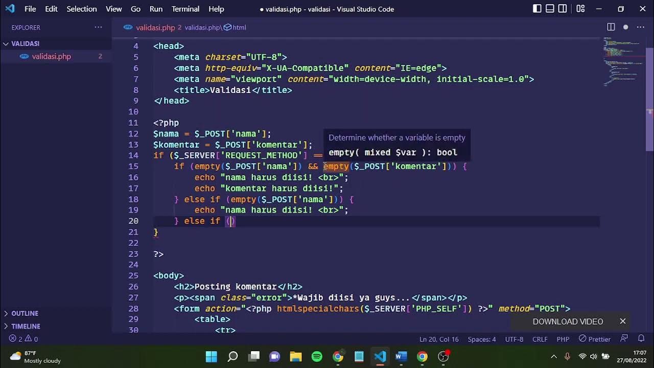 Validasi Sederhana PHP (belajar) - RecodeId - YouTube