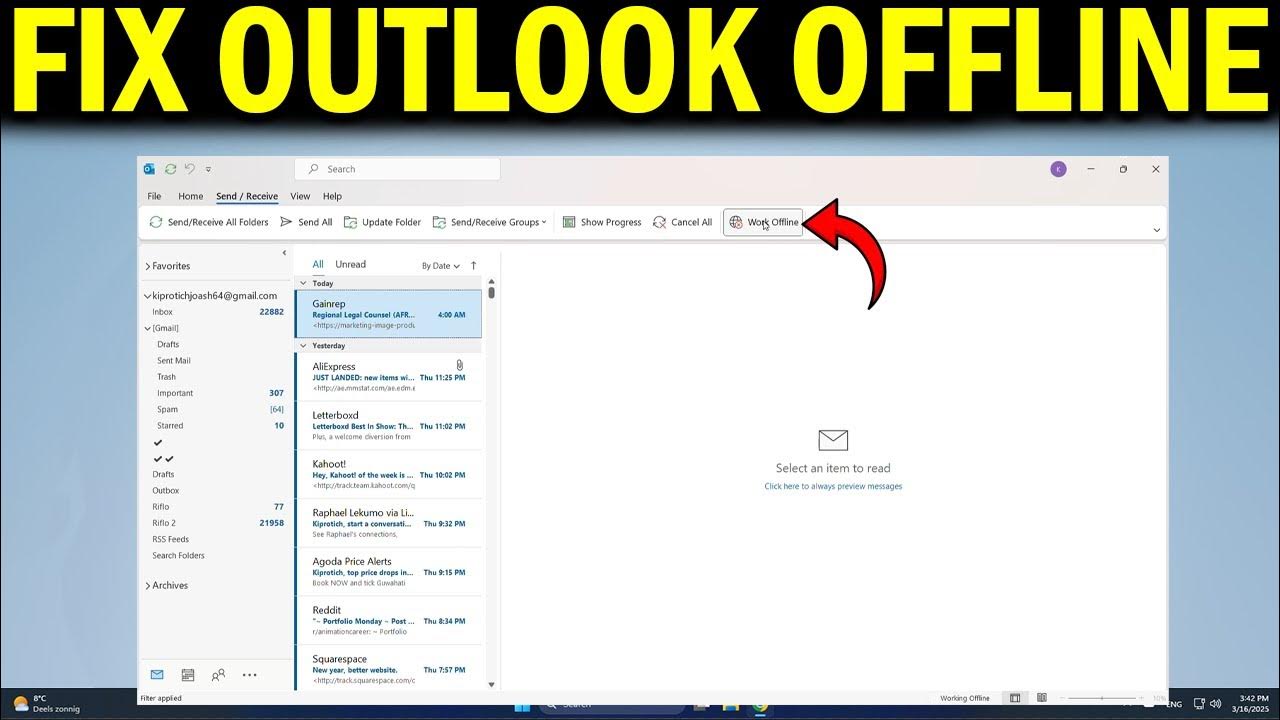 How To Fix Microsoft Outlook Working Offline Problem - Quick Fix - YouTube