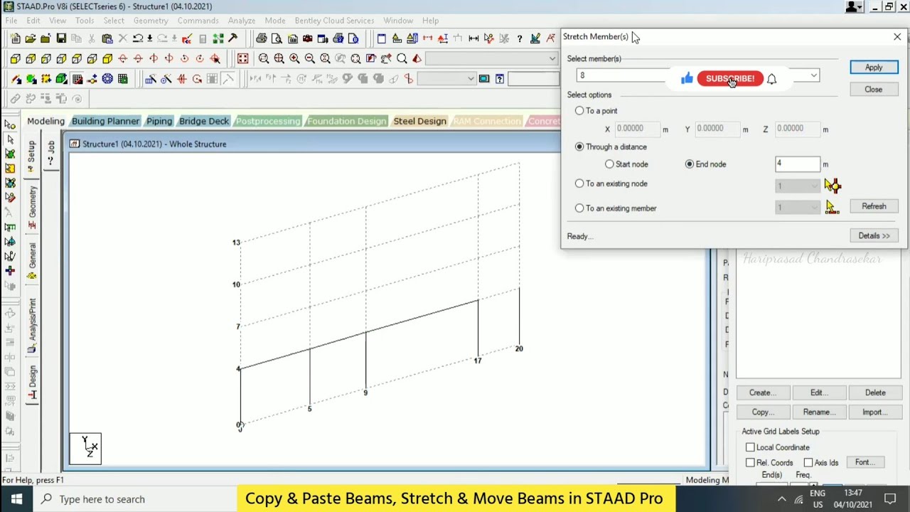 Copy & Paste Beams, Stretch & Move Beams in STAAD Pro - YouTube