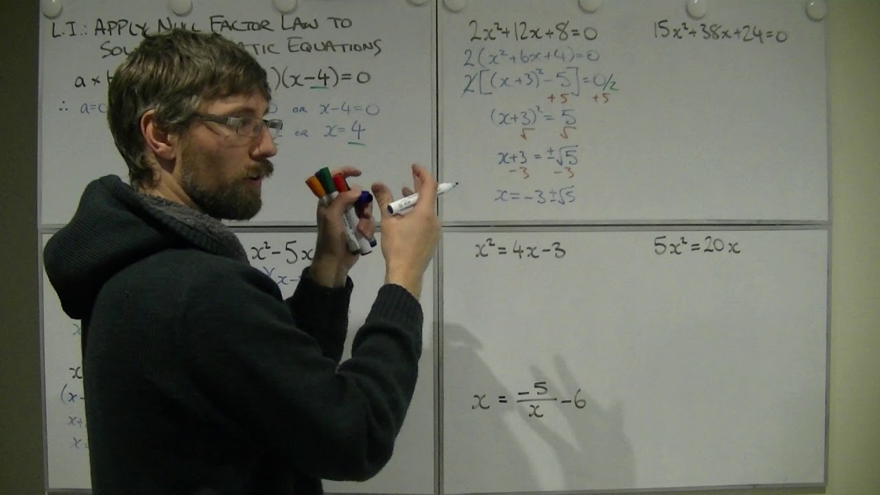Quadratics 007 - Apply Null Factor Law to Solve Quadratic Equations ...