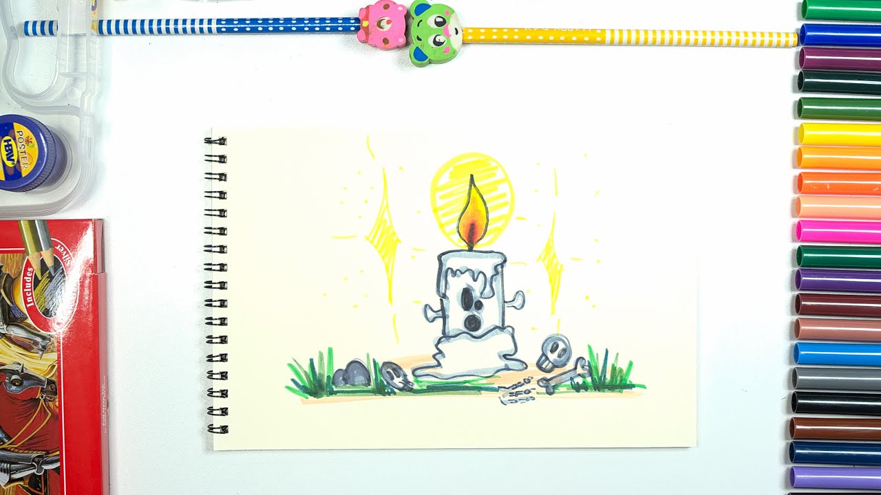 How to Draw a Scary Candle Step by Step | Halloween Candle Drawing Easy ...