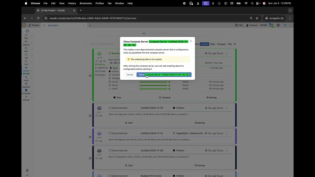 How to Clone the Configuration of a Compute Server on CoCalc - YouTube