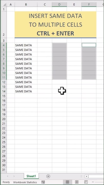 How To Insert Same Data Into Multiple Cells Excel Shortcut Excelshorts Exceltip Shorts Youtube