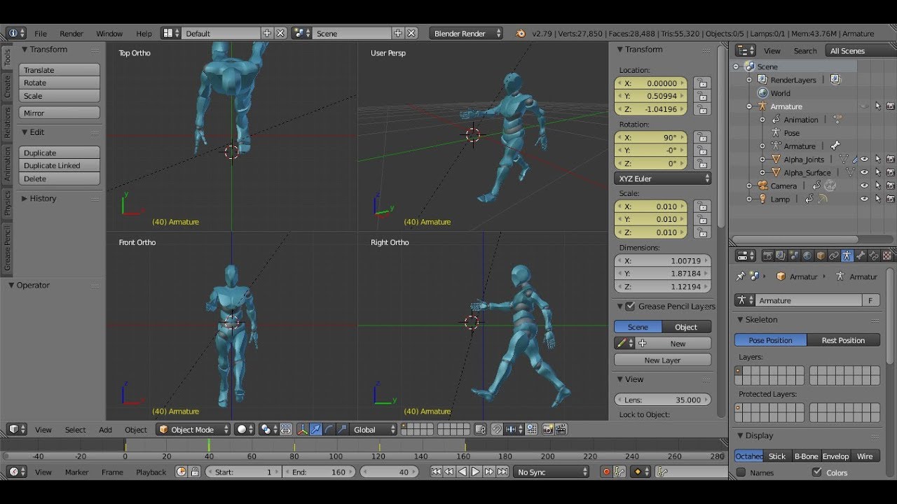 Blender 2.79b : วิธีทำ Model เคลื่อนไหว_เดิน (Walking Animation) EP#4 ...