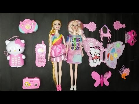 10 minutes satisfying unboxing hello kitty pink barbie doll with makeup ...