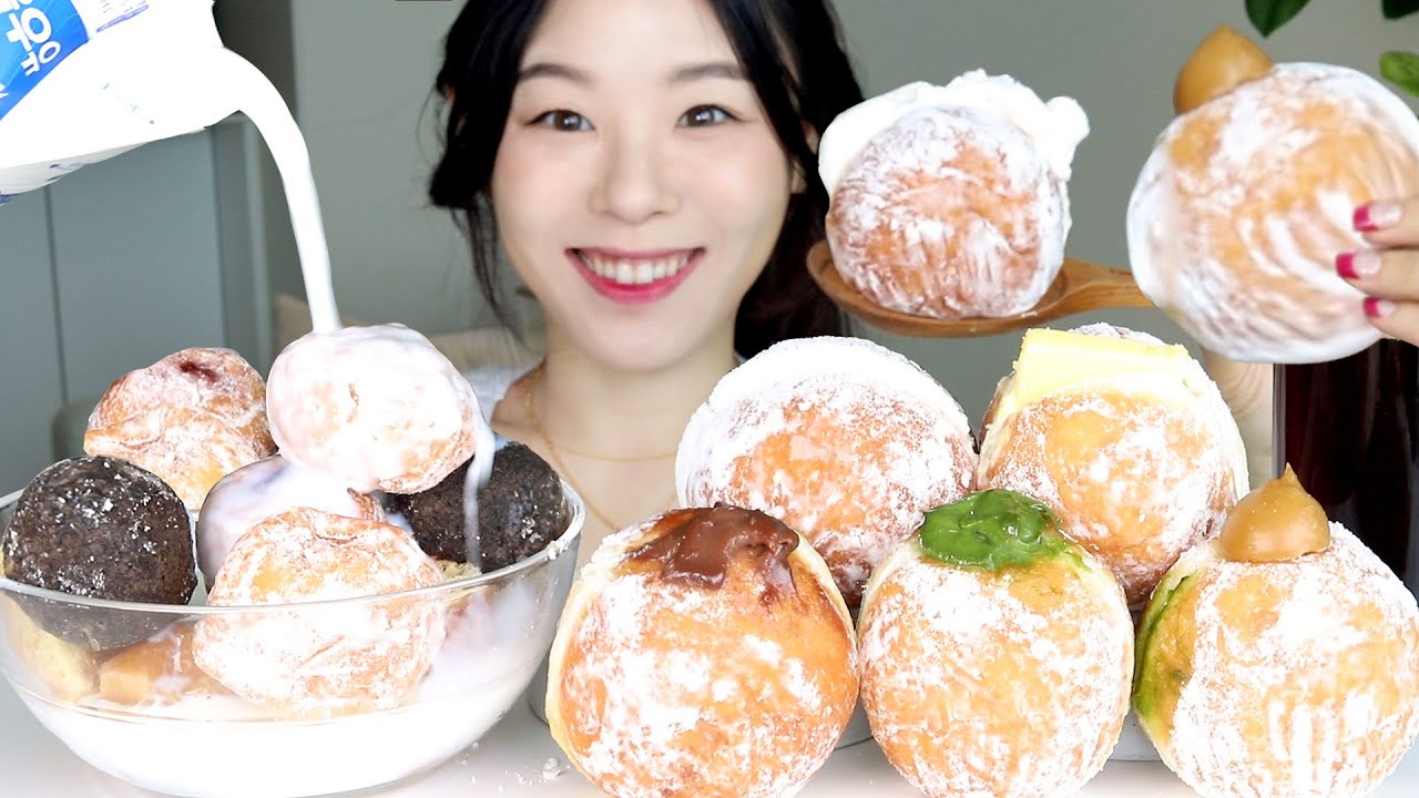 Asmr Wet Donut Mukbang 크림 듬뿍 촉촉한 도넛과 던킨도너츠 먼치킨 우유에 말먹 먹방 💦 도너츠 디저트