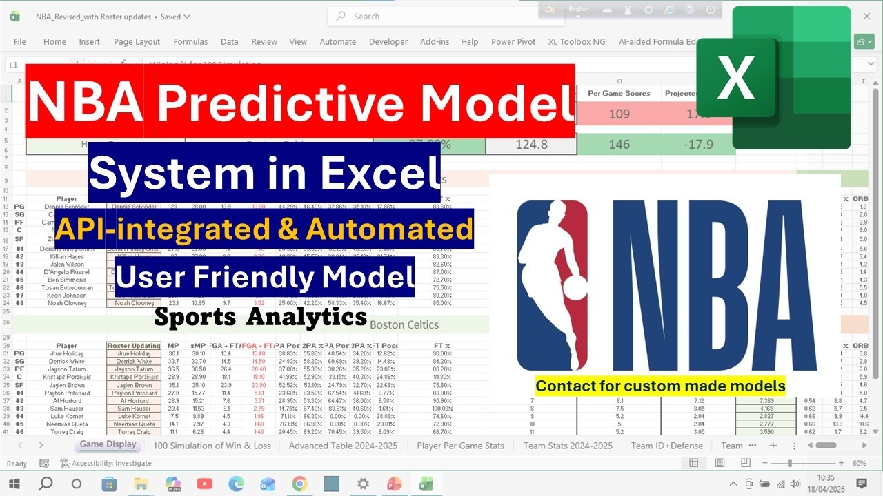 Get NBA Player Props & Team Prediction Model | Fully Automated Excel ...