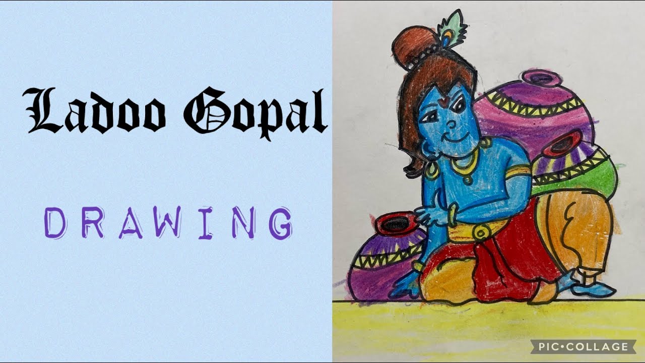 Very easy and simple Bal Gopal, Ladoo Gopal Drawing, By 8 years old ...