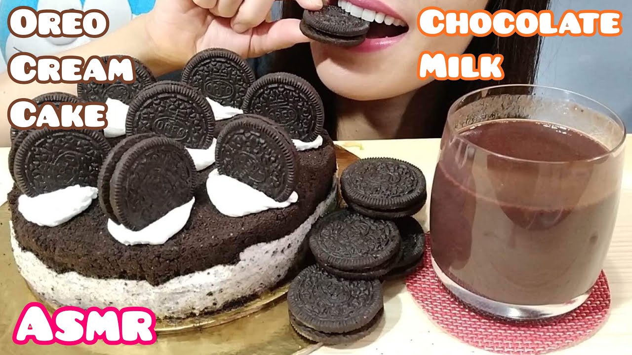 Asmr Dessert Oreo Cream Cake And Chocolate Milk Eating Sounds Youtube