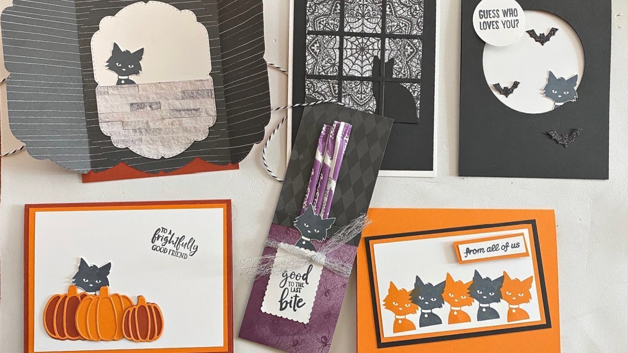 Cat Cards for Halloween - a Fun Fold & a Treat Bag too! - YouTube