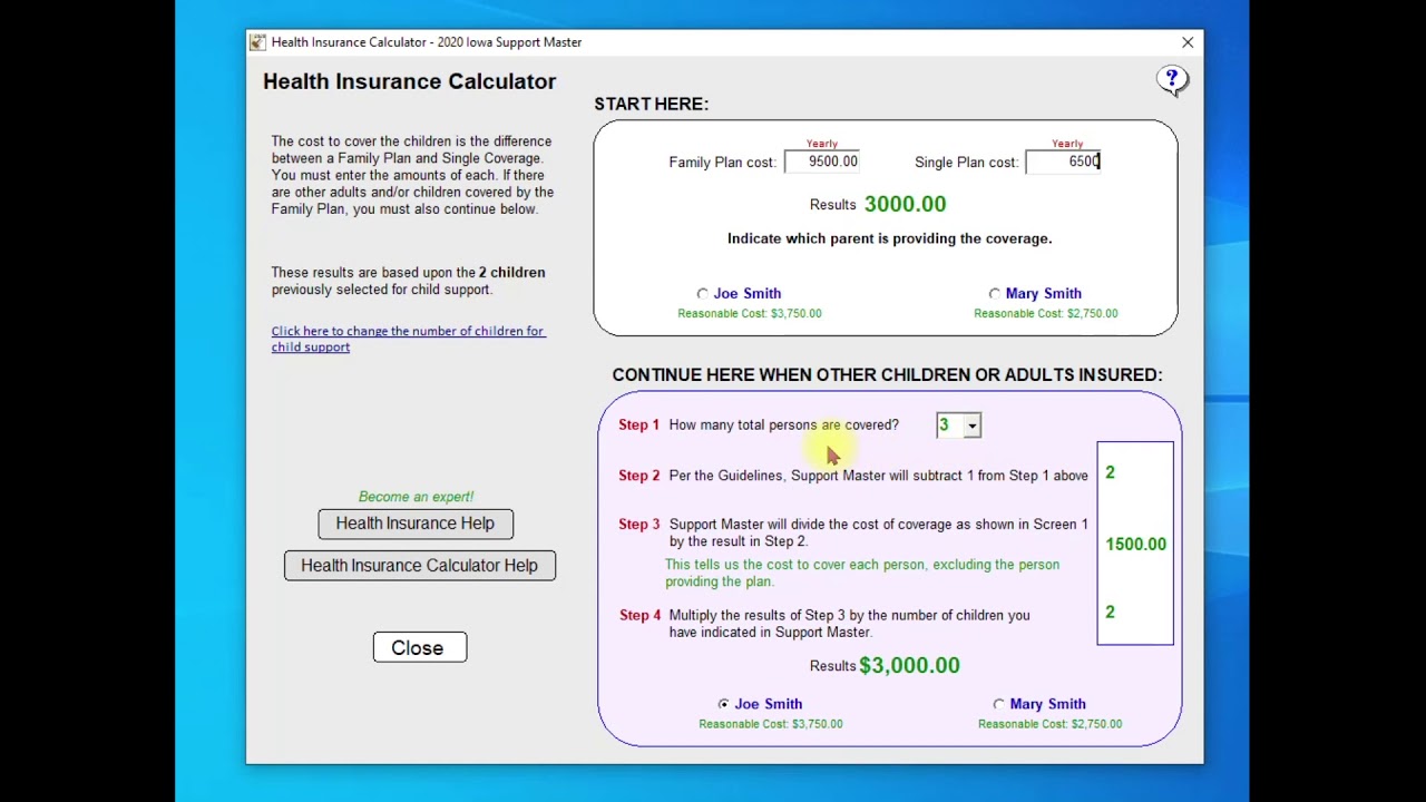 Health Insurance Calculator - Iowa Support Master child support ...