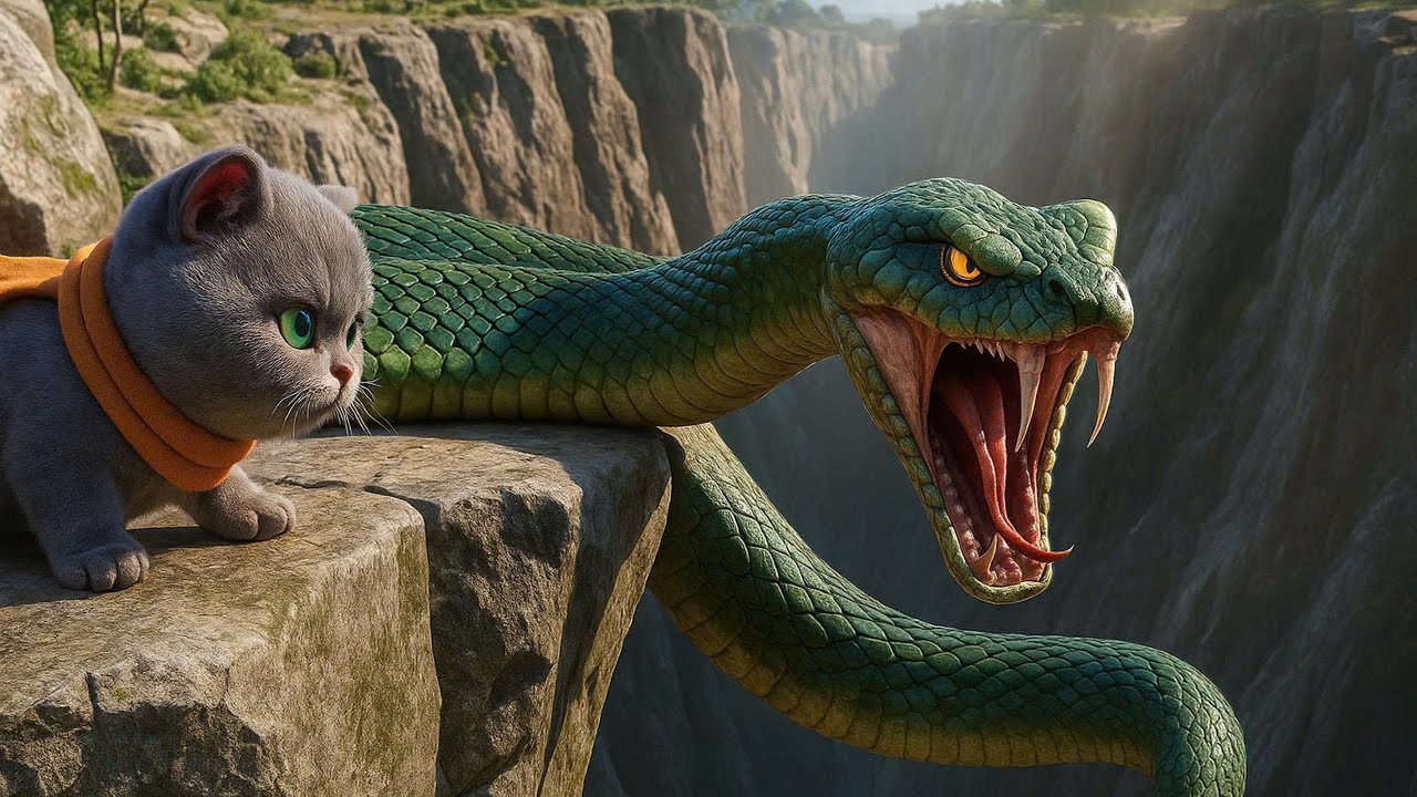 A Cat Alone Surviving In The Forest | Giant Python vs Crocodile Battle ...