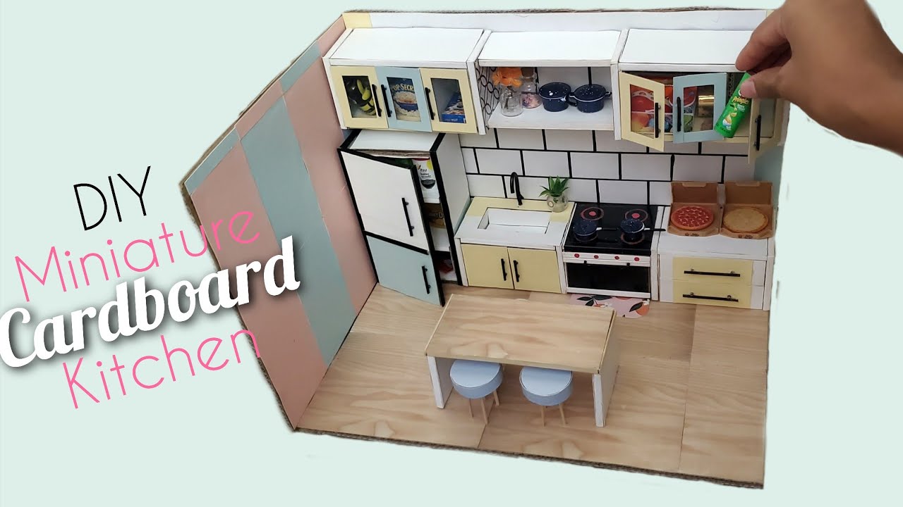 💖📦DIY Miniature Cardboard KITCHEN//1:12 scale! Perfect for storing ...