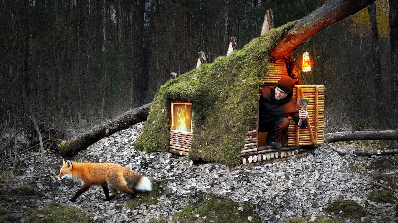 Building a Treehouse Shelter on a Fallen Tree | Winter Bushcraft ...