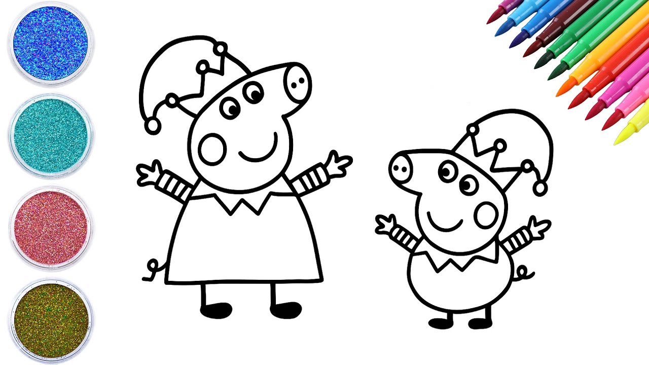 Peppa Pig and George Drawing | Easy Peppa Pig Coloring for Kids - YouTube