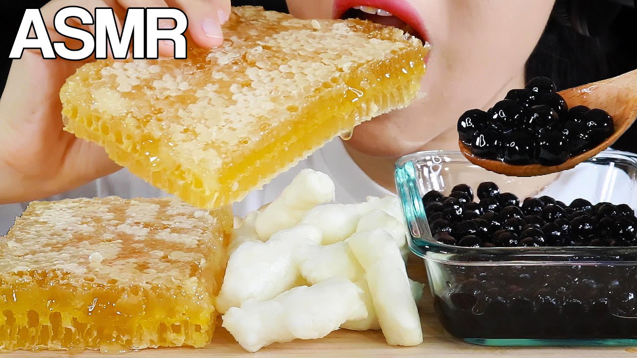 ASMR HONEYCOMB AIR-FRIED RICE CAKES TAPIOCA PEARLS EATING MUKBANG - YouTube