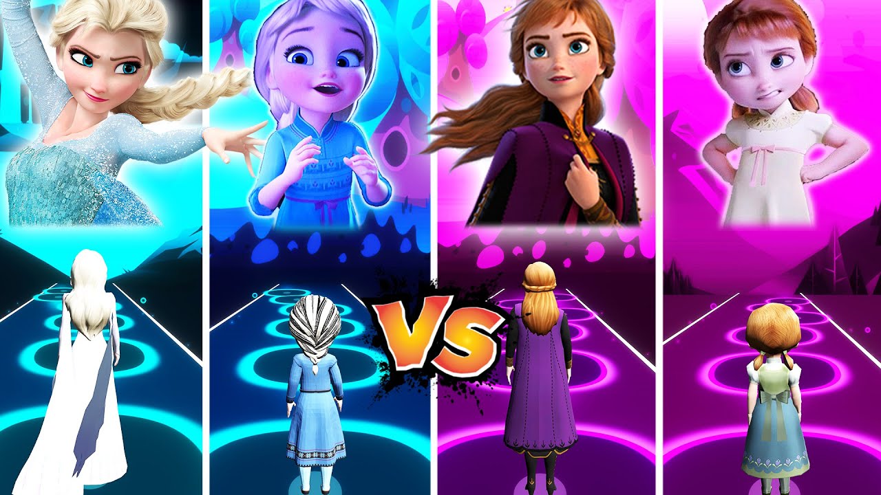Frozen Elsa & Baby Elsa Vs Frozen Anna & Baby Anna - Tiles Hop EDM! Let ...