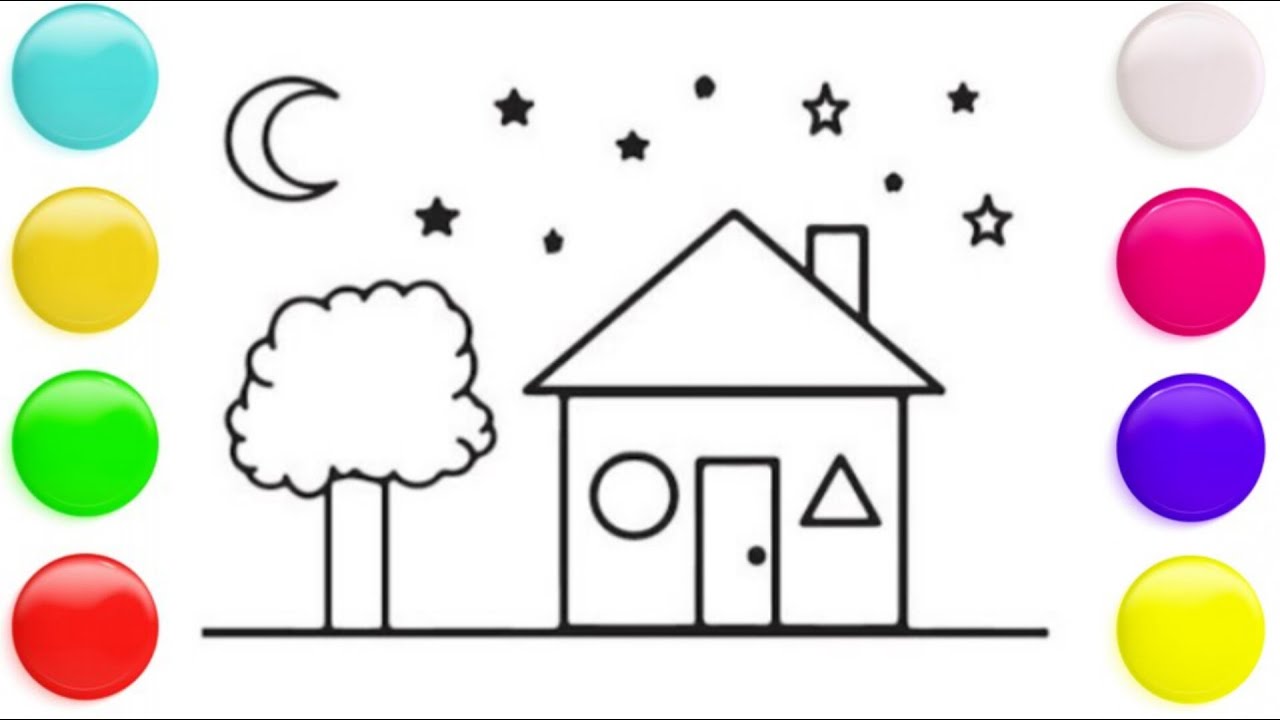 | How to draw easy house 🏠 step by step| Night scene drawing for kids ...