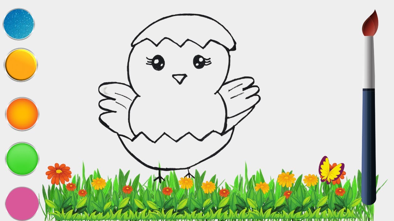 baby chick drawing paintings and colouring for kids |How To Draw A ...