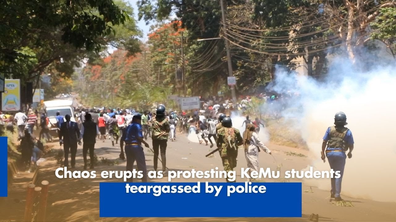 Chaos erupts as protesting KeMu students teargassed by police - YouTube