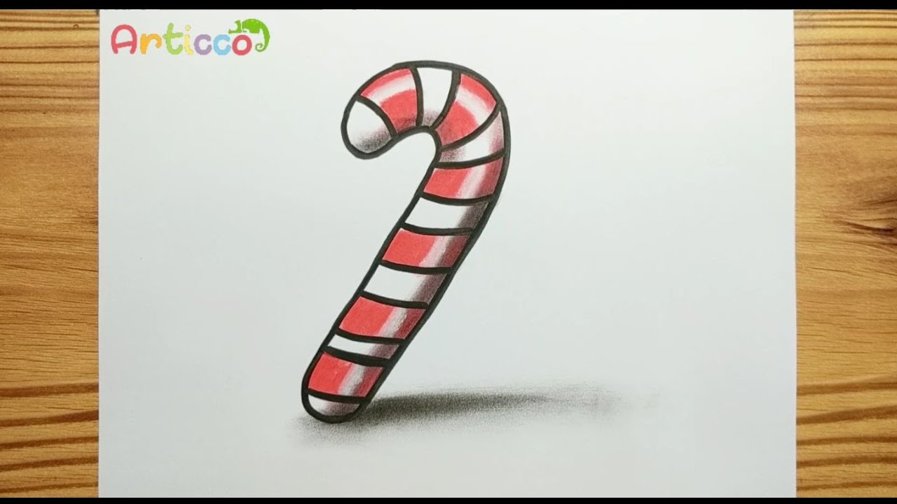 HOW TO DRAW REALISTIC CHRISTMAS CANDY CANE - YouTube