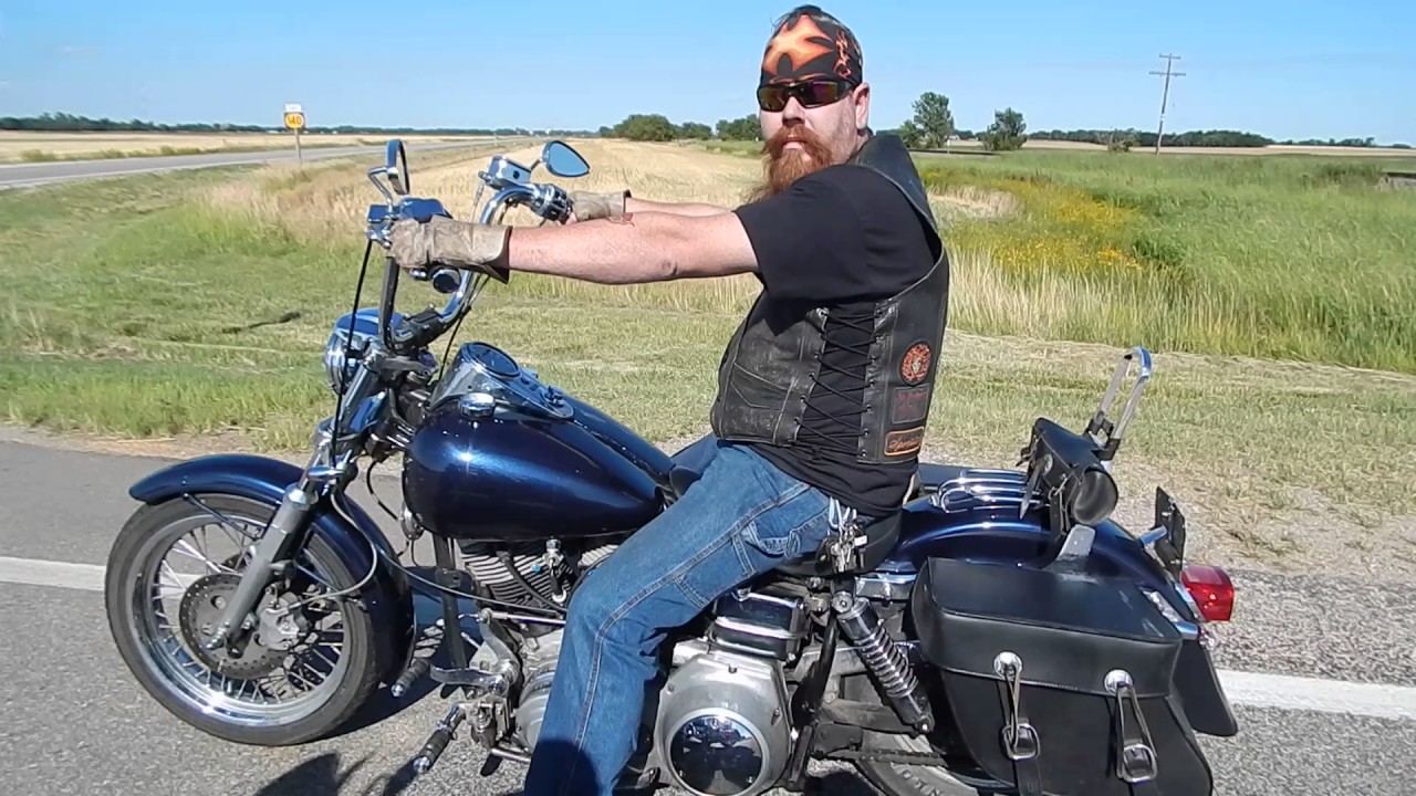 Red on his 1983 Harley Davidson FXE - YouTube