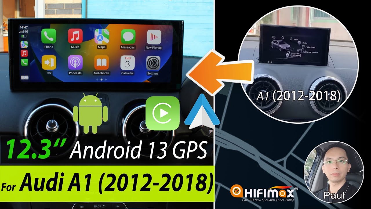 12.3‘’ Audi A1 Android 13 GPS navigation Screen Apple CarPlay Android ...