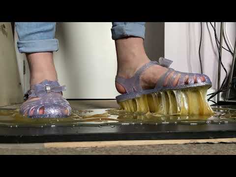Clear jelly sandals EPIC stuck barefoot to sticky Catchmaster glue PART 3