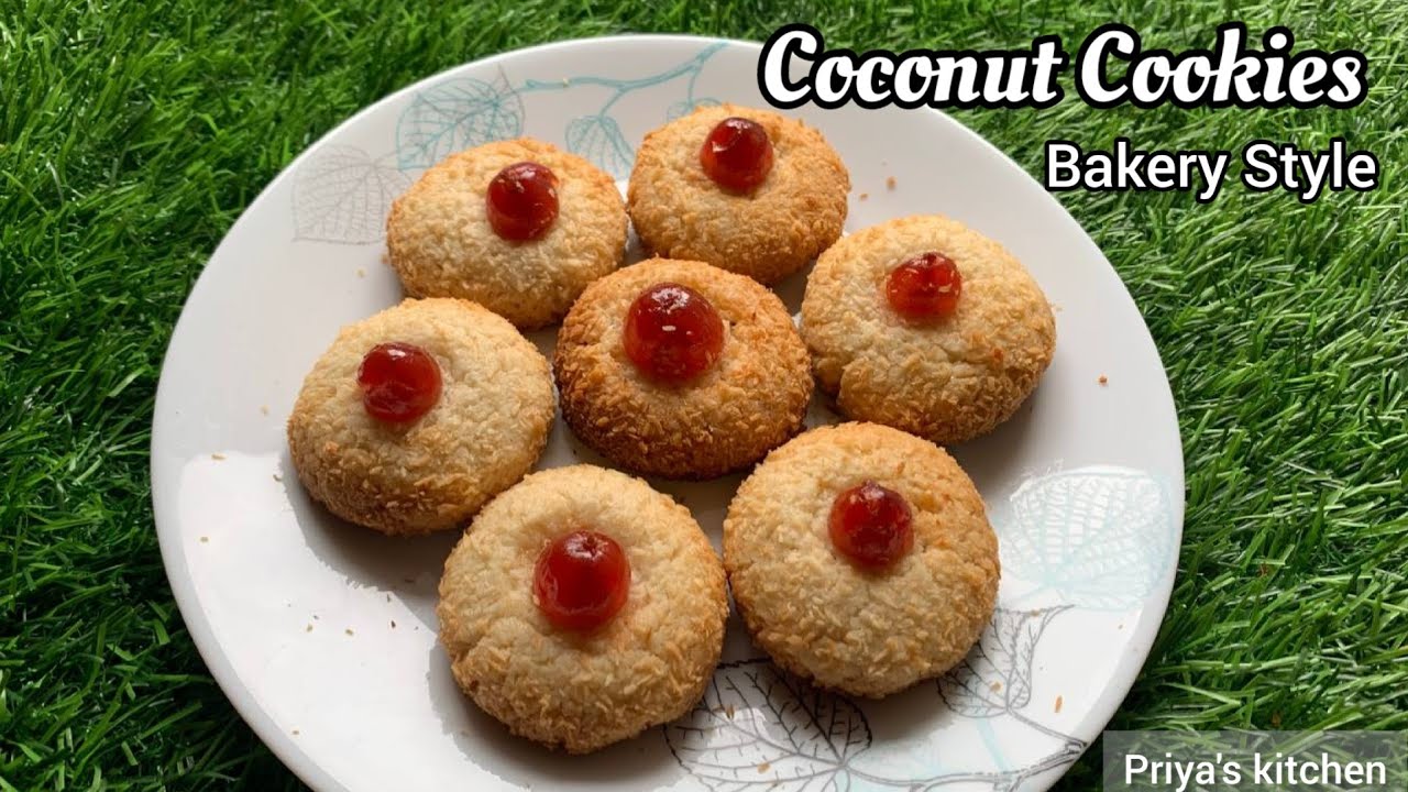 Coconut Cookies | Bakery Style Coconut Cookies | Eggless Cookies ...