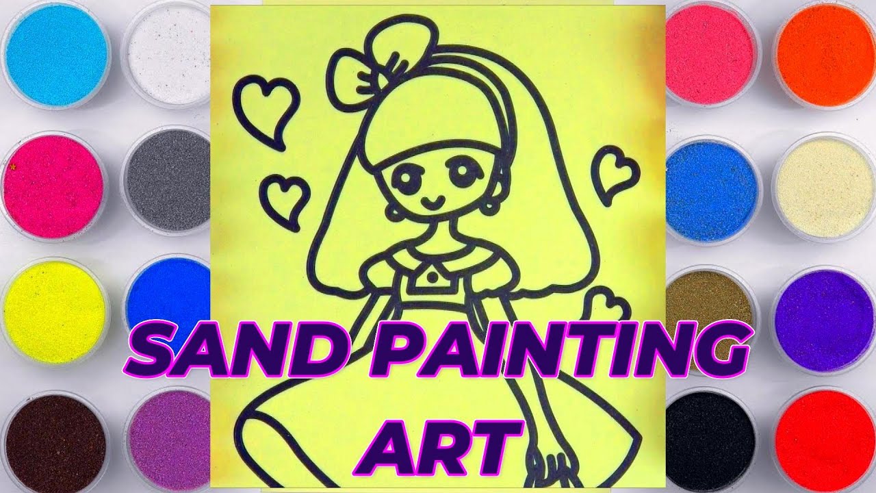 Sand Painting Princess in a Beautiful Dress Coloring | Sand Art - YouTube