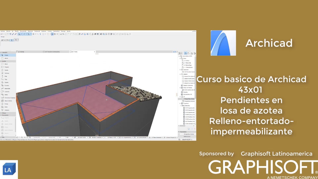 CURSO BASICO DE ARCHICAD 43x01 Pendientes en losa de Azotea #archicad # ...