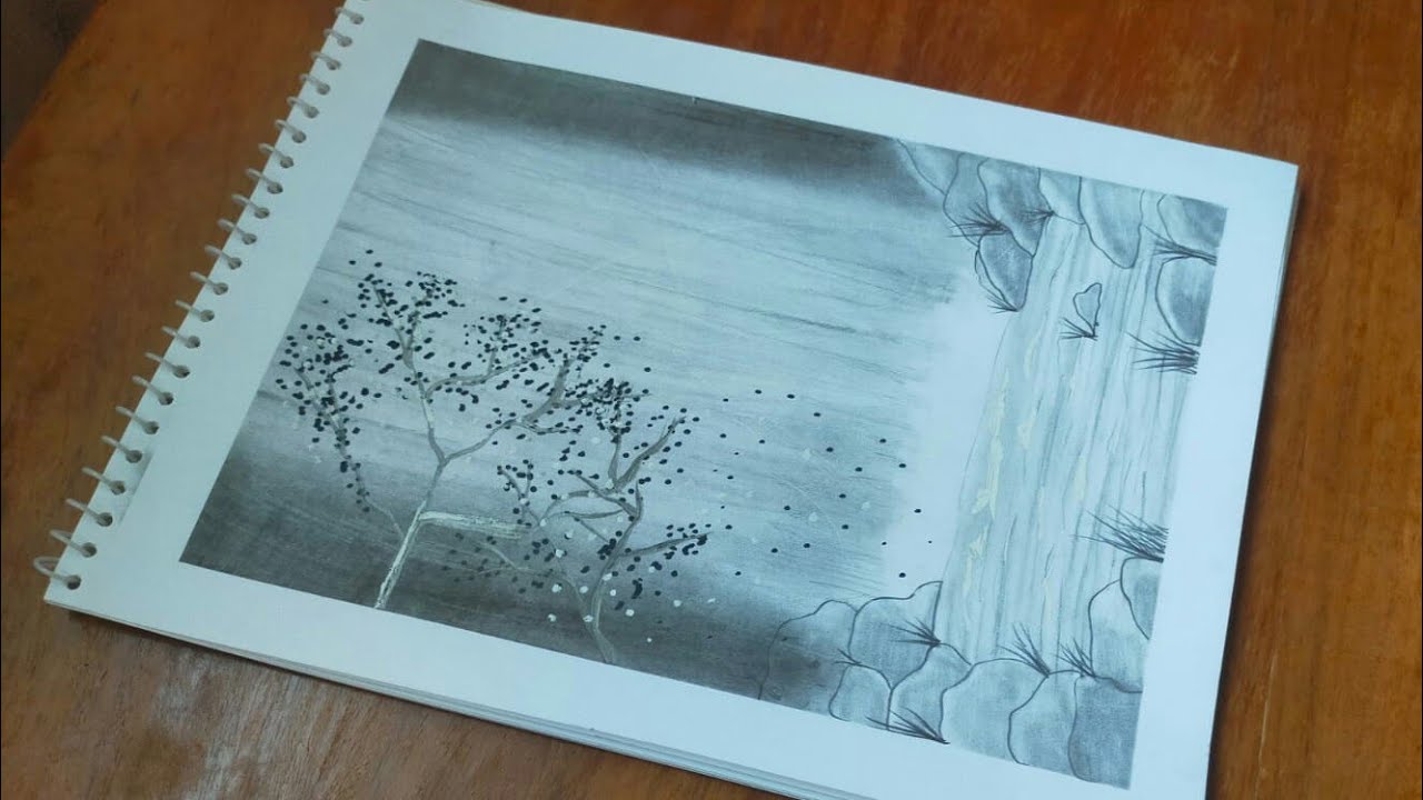 How to draw waterfall scenery with graphic pencils | waterfall step by ...