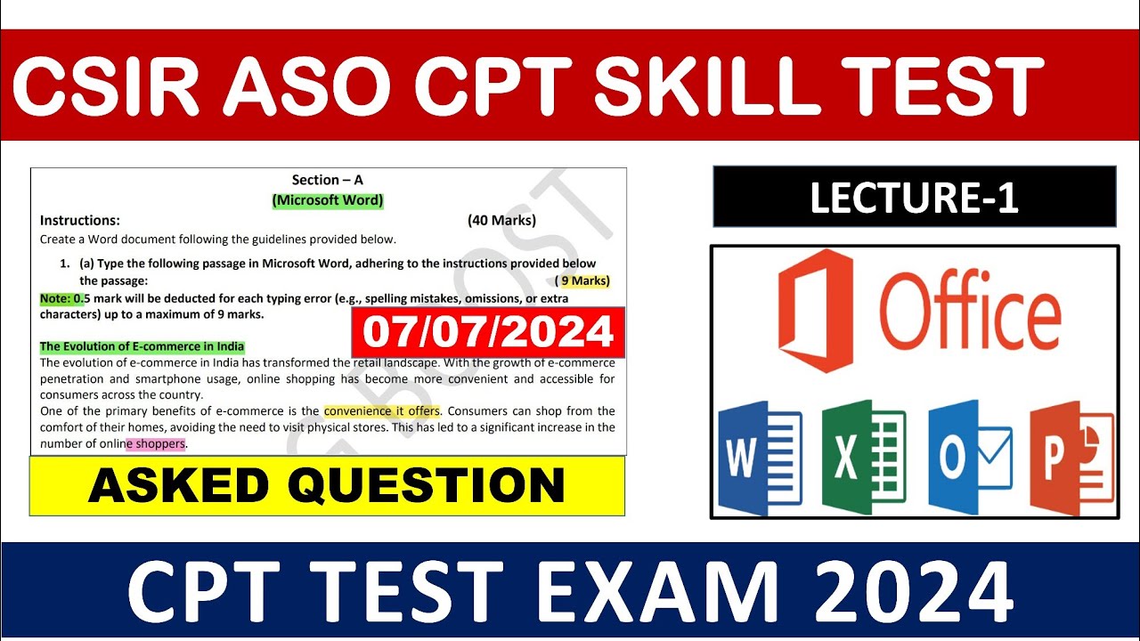 CSIR ASO Skill test 2024 | Question paper 07/07/24 | Exam Paper - YouTube