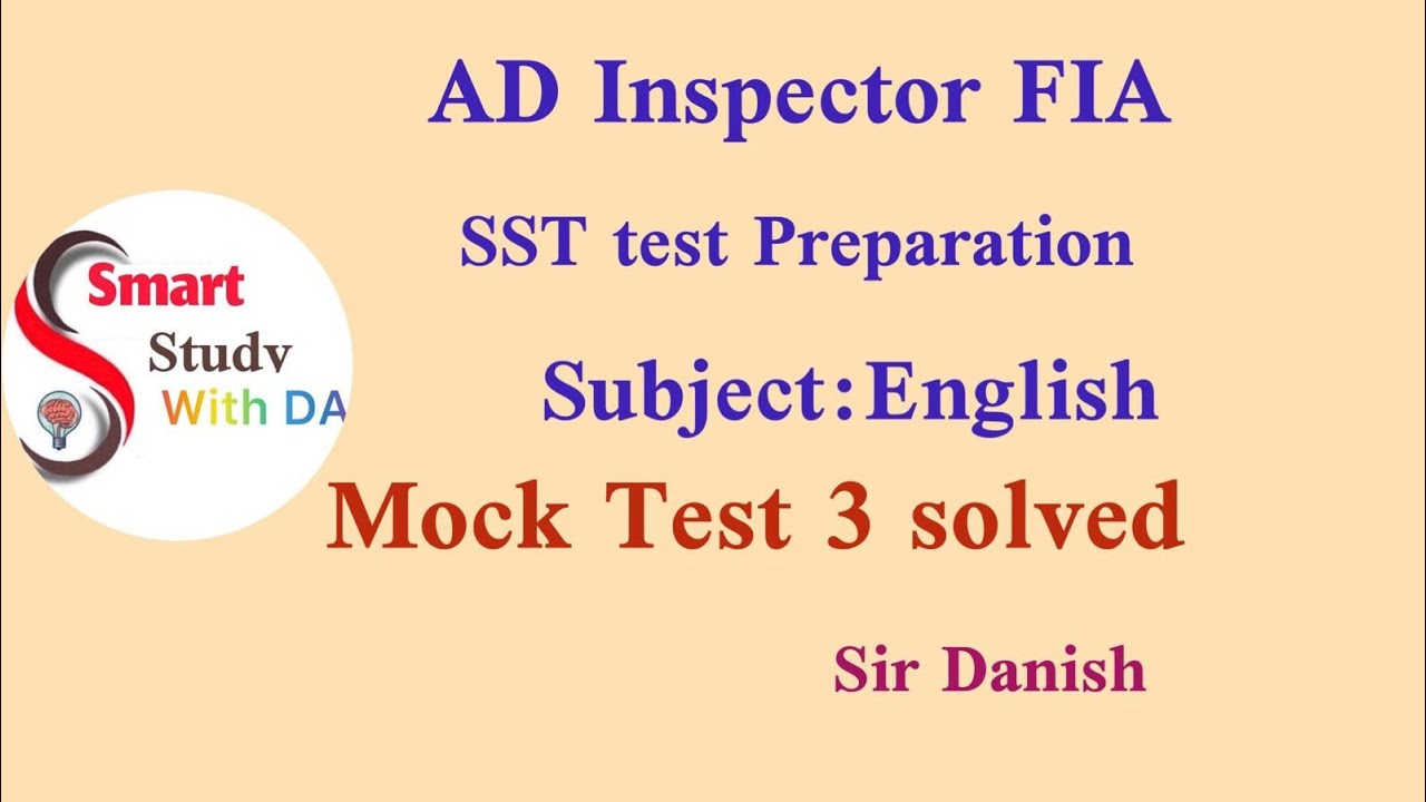 mock test 3 English Inspector FIA AD SST - YouTube