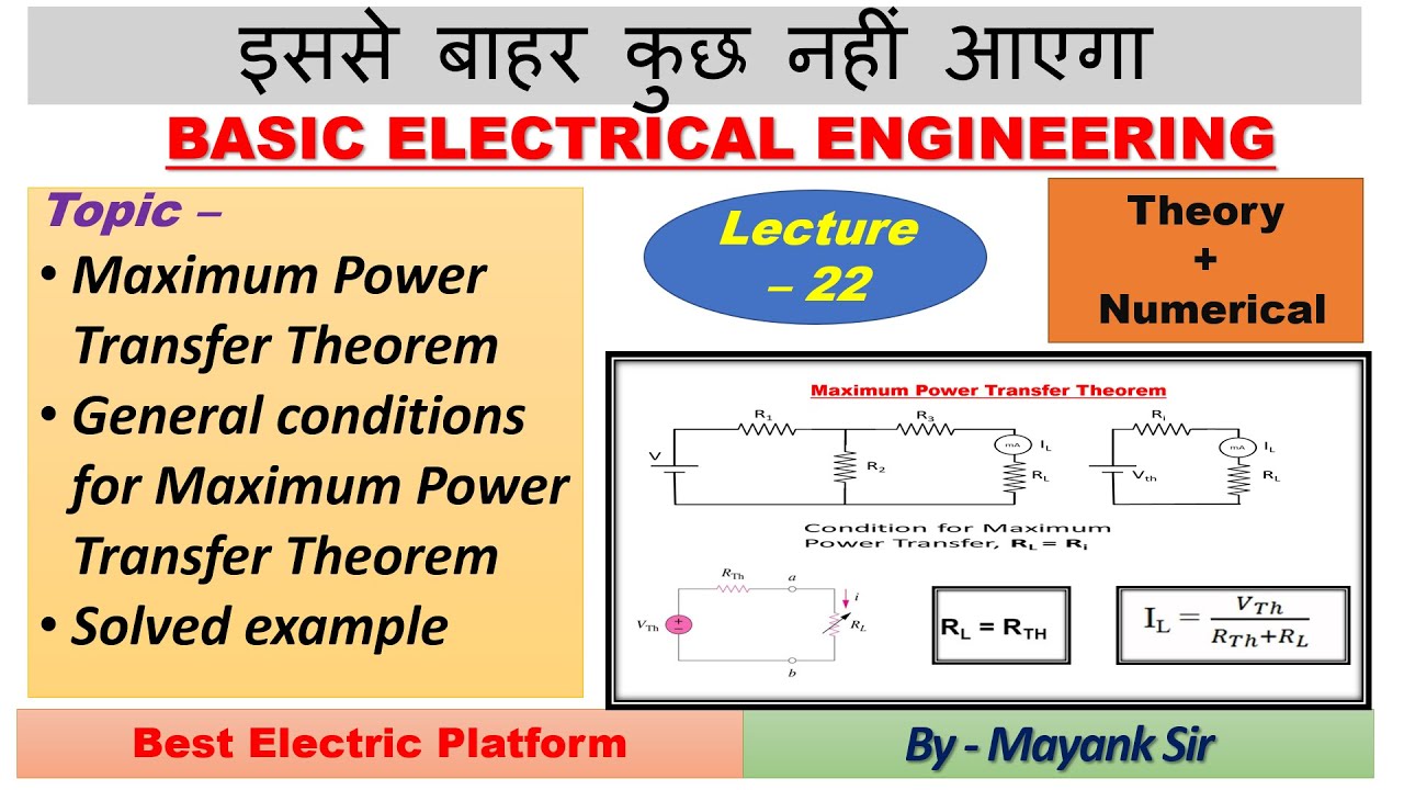 Lecture 22 || Maximum Power Transfer Theorem || Network Theory || Basic ...