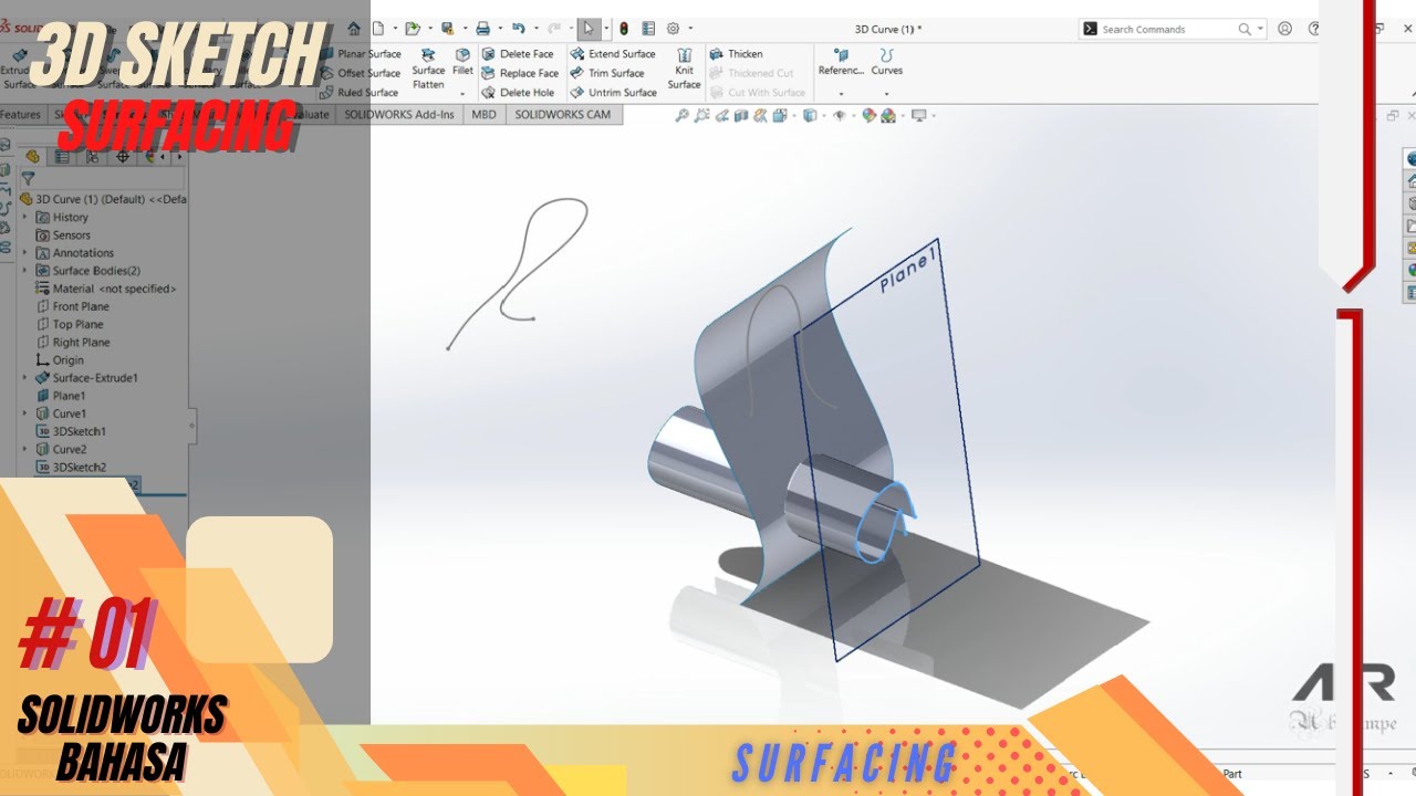 Sketsa 3D untuk Permukaan (Surfacing)| Tutorial Solidworks| Tahap #01 ...
