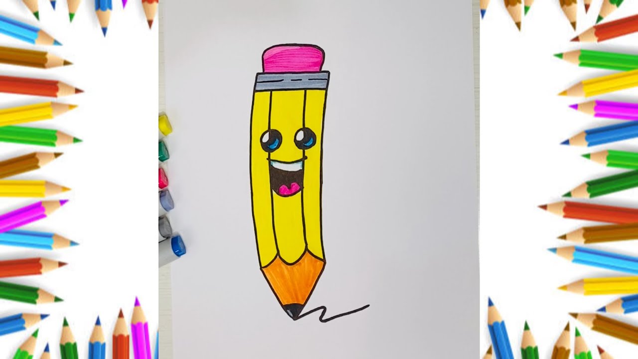 How To Draw A Funny Cartoon Pencil & Easy Step By Step - YouTube