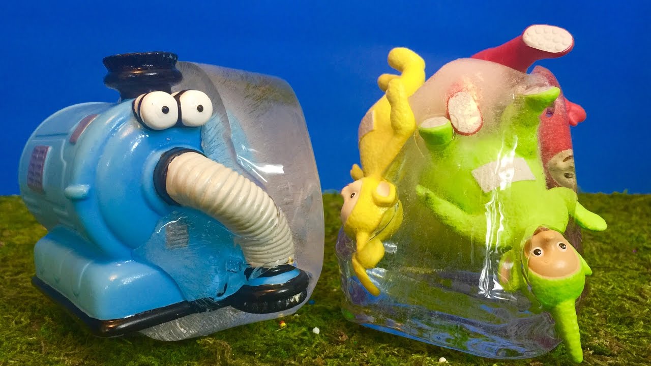 NOO NOO and TELETUBBIES Toys Frozen in GIANT ICE CUBES! - YouTube