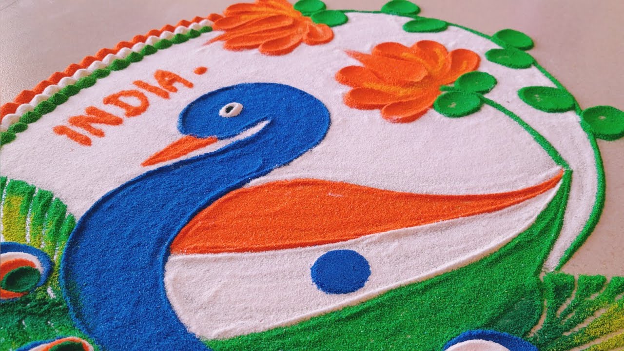 Very Simple Easy 26 january Republic Day special Peacock Rangoli Design ...
